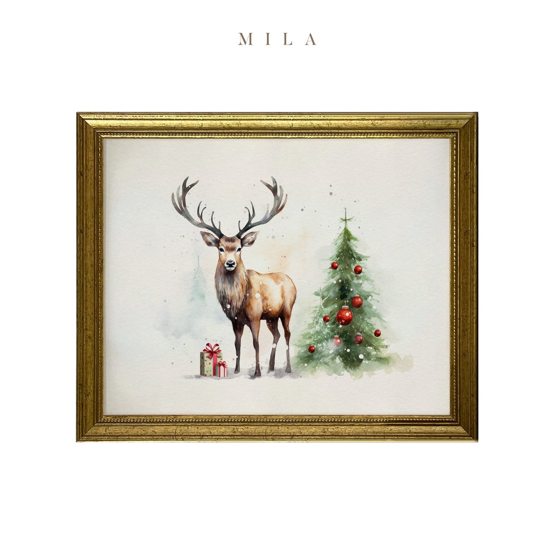 Framed Vintage Christmas Print, Christmas Reindeer Wall Art, Vintage ...