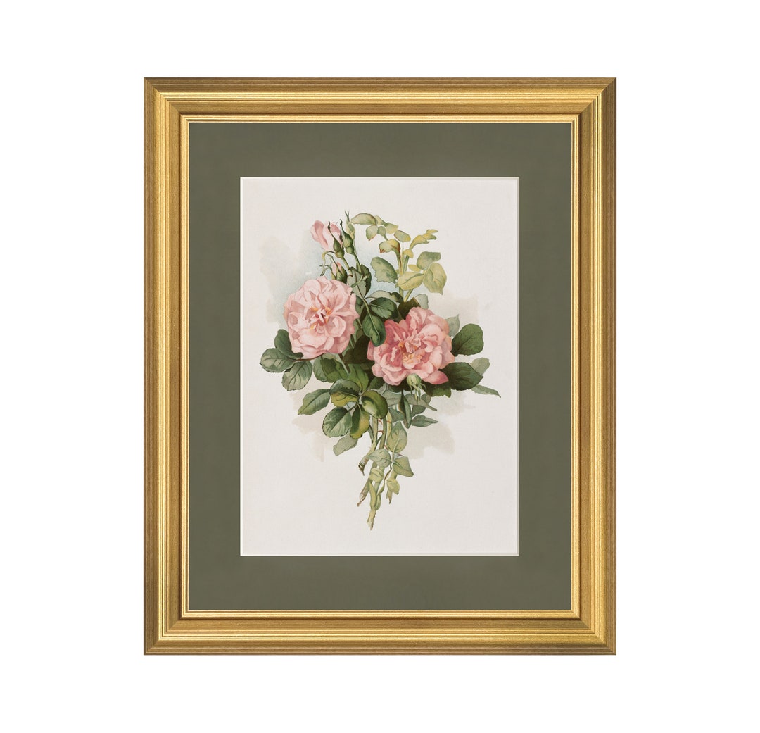 Vintage Framed With Matte Flower Print | Pink Flowers Painting Print ...
