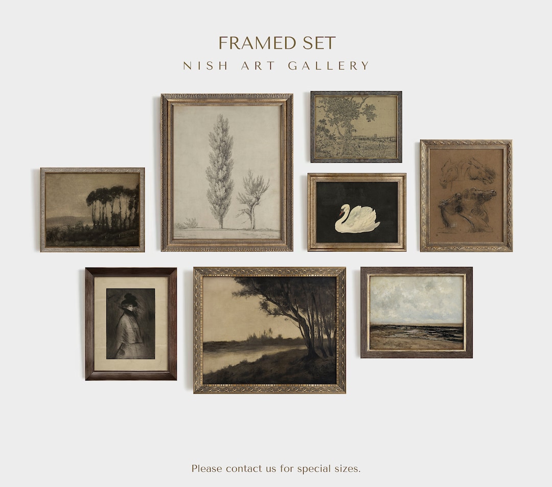 FRAMED WALL SET, Dark Moody Print Set, Gallery Wall Art Set, Rustic ...