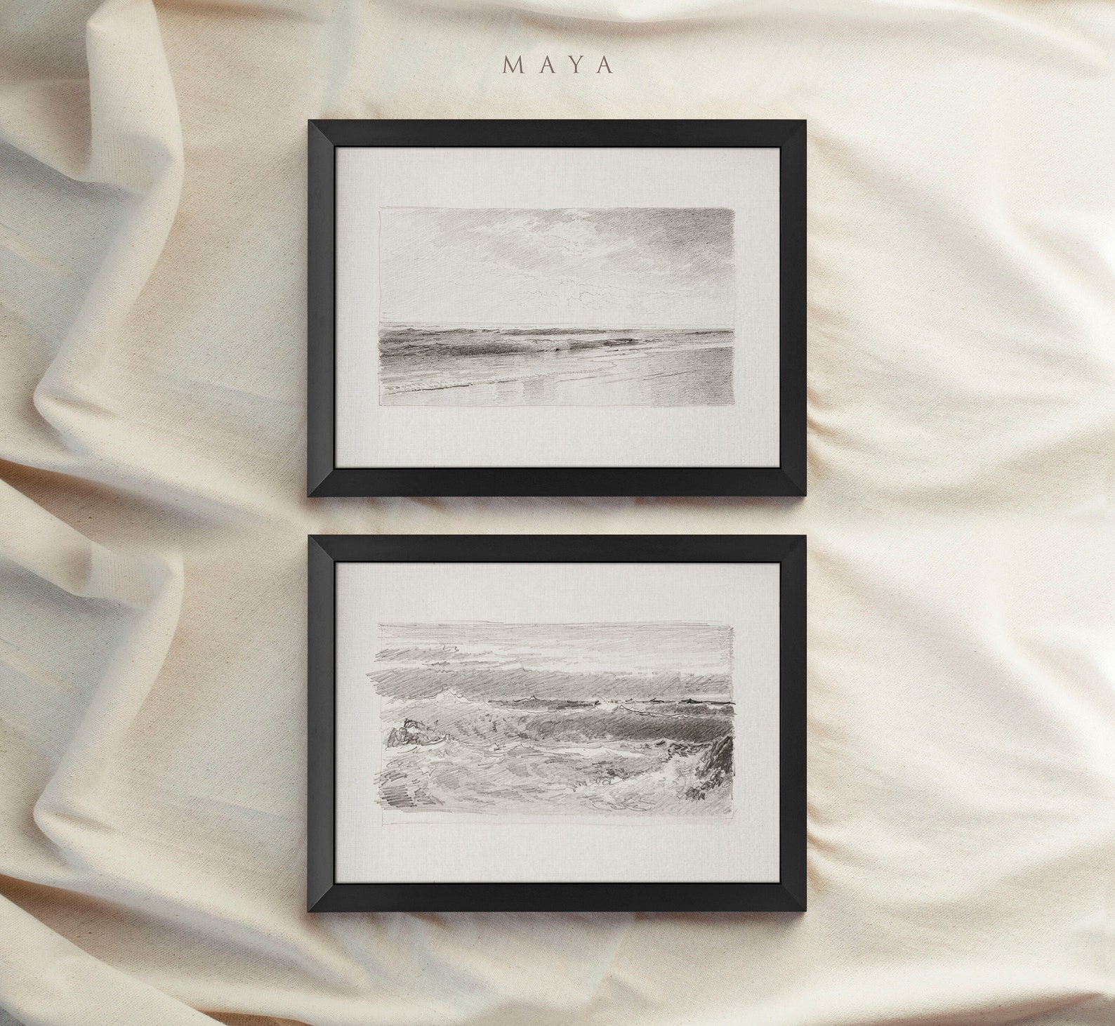 Vintage Seascape Art Print Set: Black and Gold Framed Etchings #602 - Etsy