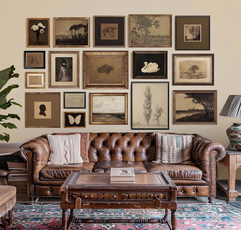 Framed Gallery Wall Art Set: Vintage Brown Rustic Farmhouse Decor, MEGA ...