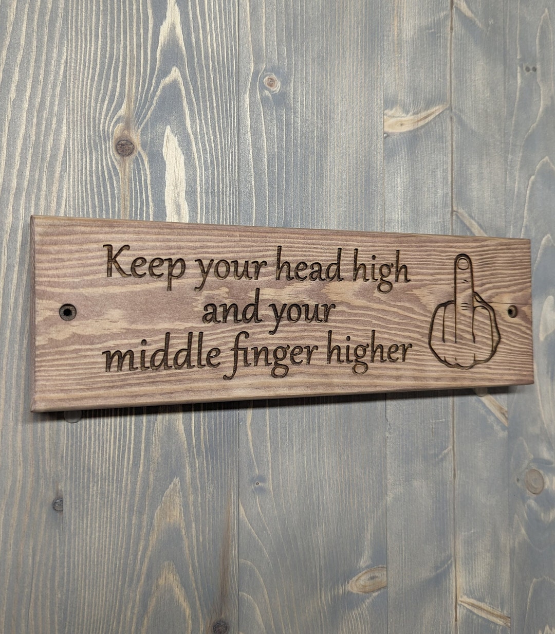 Middle Finger Higher Sign - Engraved - Solid Wood - Etsy