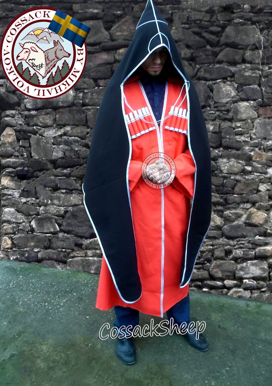 Black Bashlyk Caucasian Ethnic Neckwear Hood Scarf | Cloak Cape Cossack ...