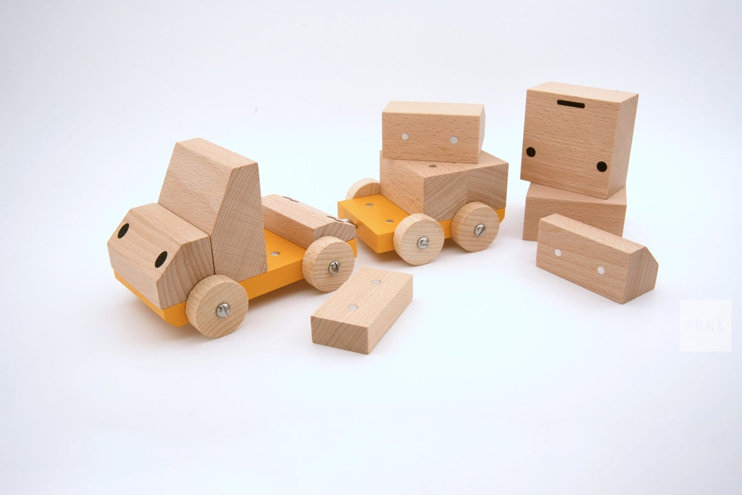 Magnetic Toy Car Educational Wood Wooden Construction Set STEM Building ...