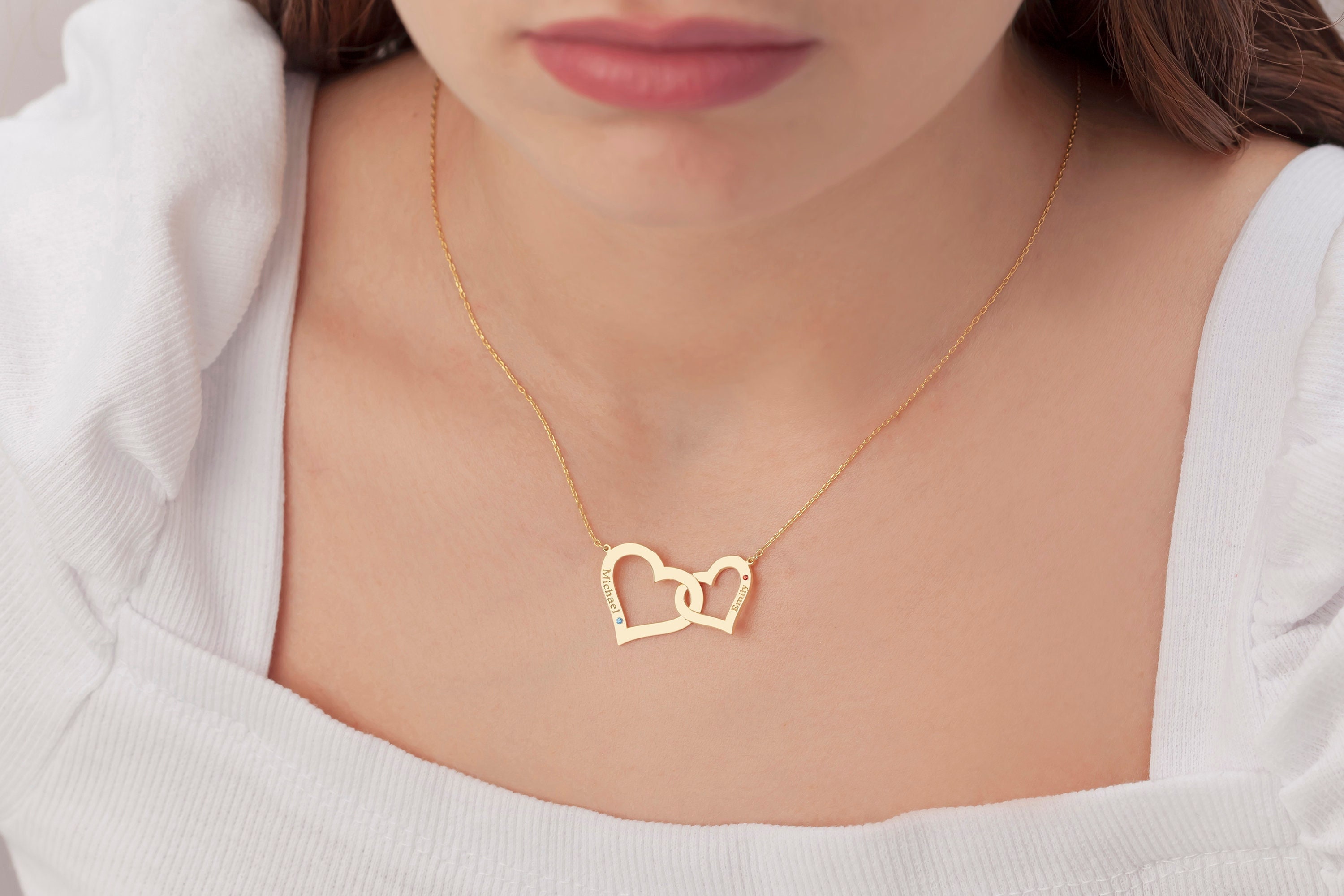 Custom Heart Necklace , Personalized Couple Necklace , Interlock Heart ...