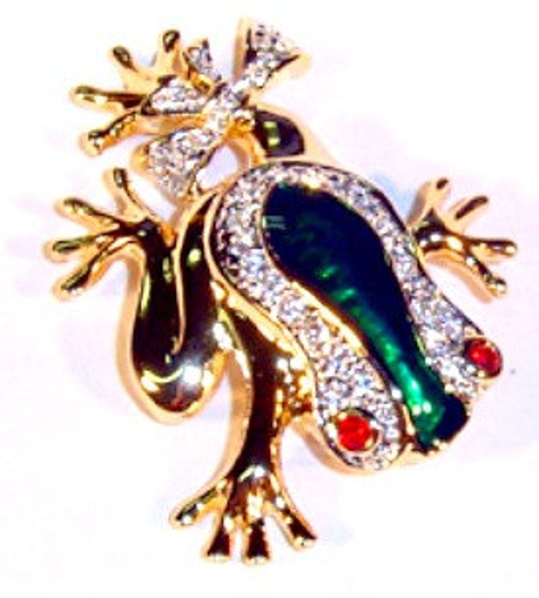 Vintage Large Green Diamond Rhinestone Gold Plate Frog Brooch Pin ...