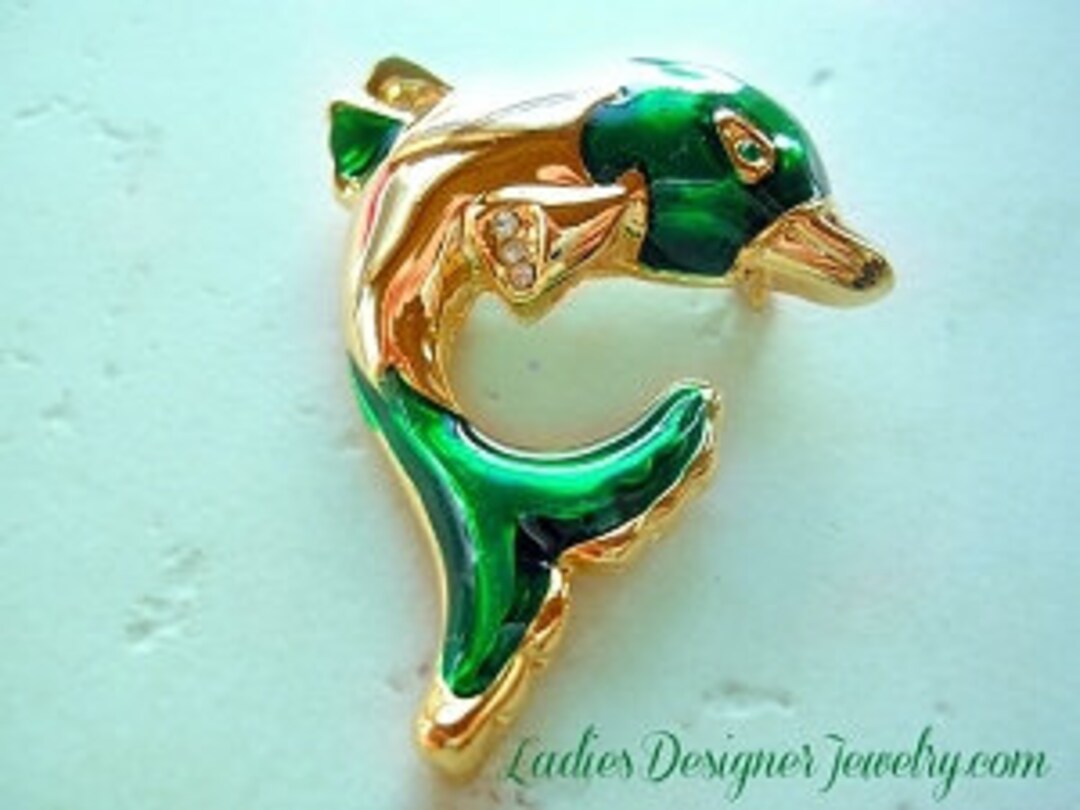 Vintage Dolphin Pin Brooch Estate Jewelry for Women, Emerald Green ...