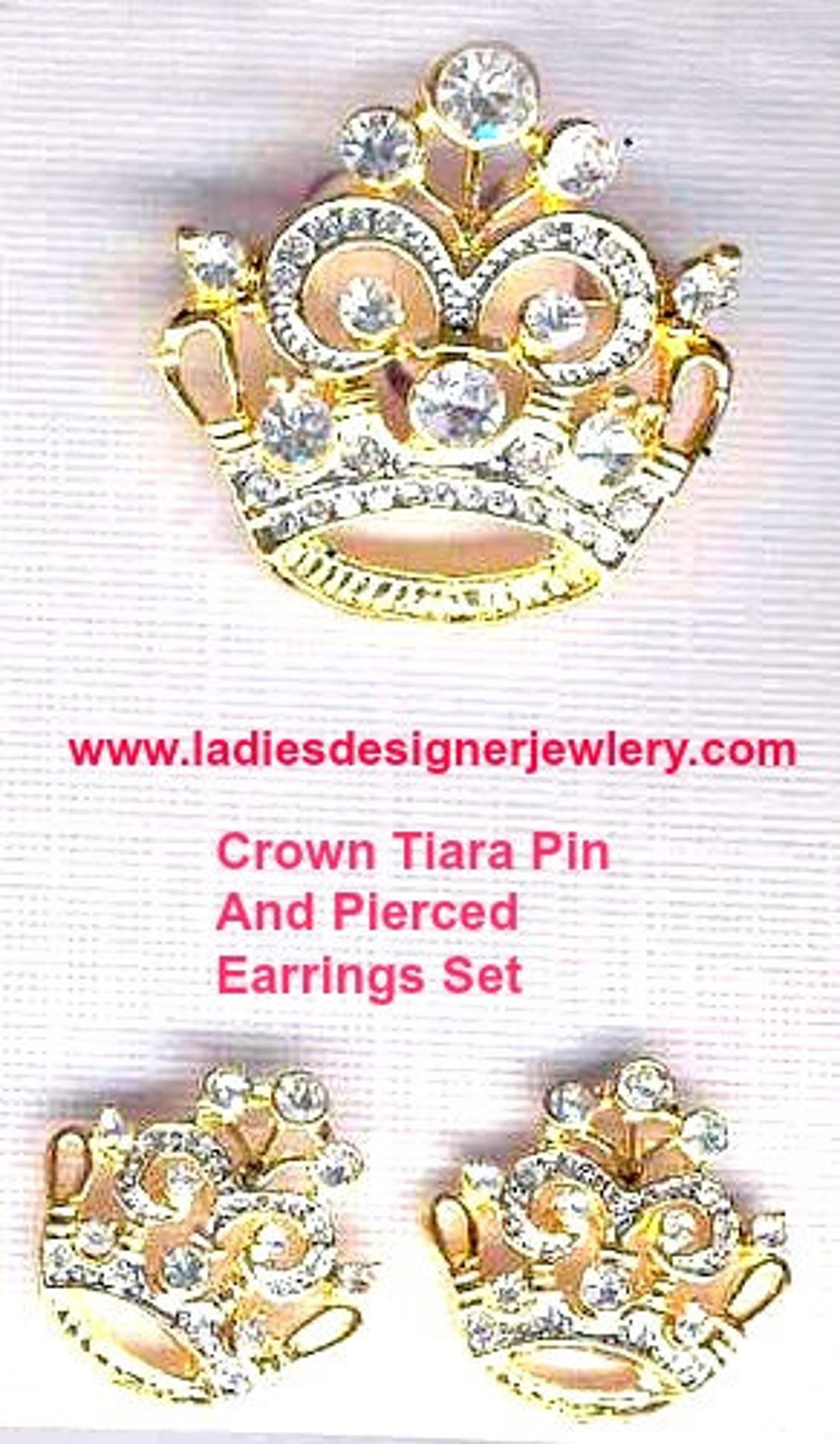 Vintage Mom Tiara Crown Pin Pierced Earring Set, Designer Brooch ...