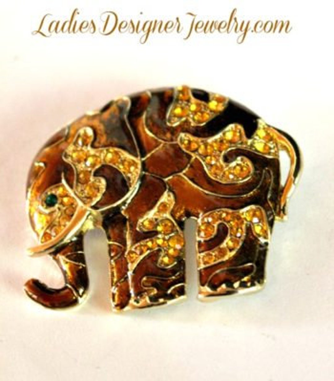 Large Elephant Vintage Designer Pin With Rhinestones, Brown Topaz ...