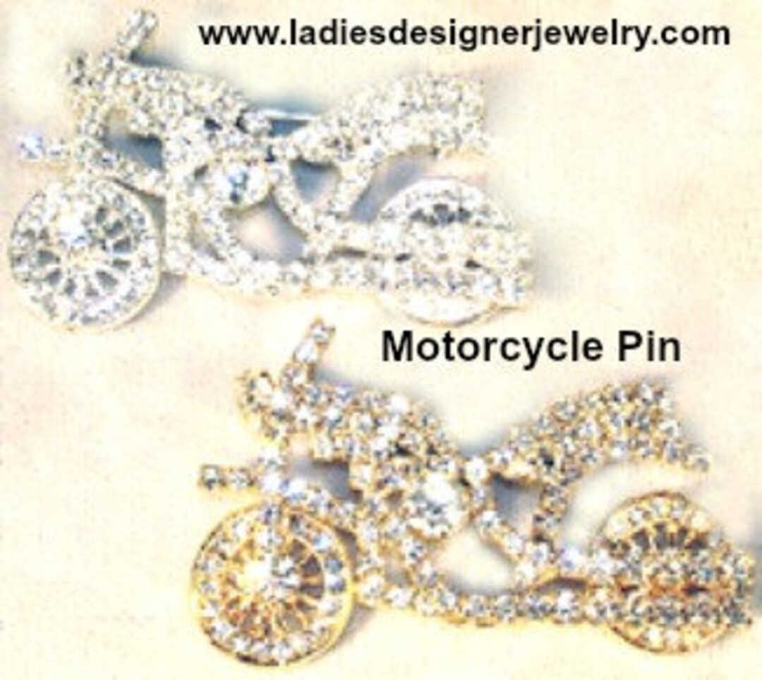 Vintage Harley Rhinestone Motorcycle Designer Brooch Pin, Fashion Biker ...