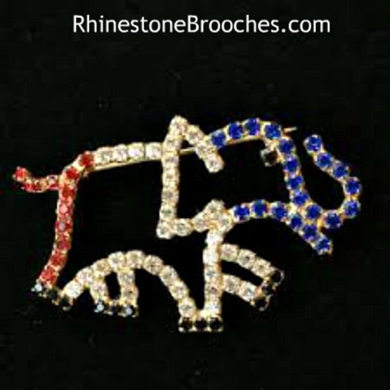 Vintage Republican Elephant Rhinestone Red White Blue Usa Patriotic Pin ...