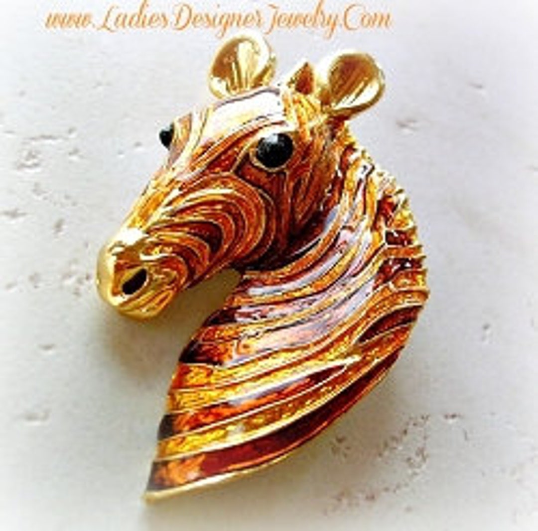 Vintage Ladies Designer African Bronze Brown Zebra Pin Brooch Animal ...