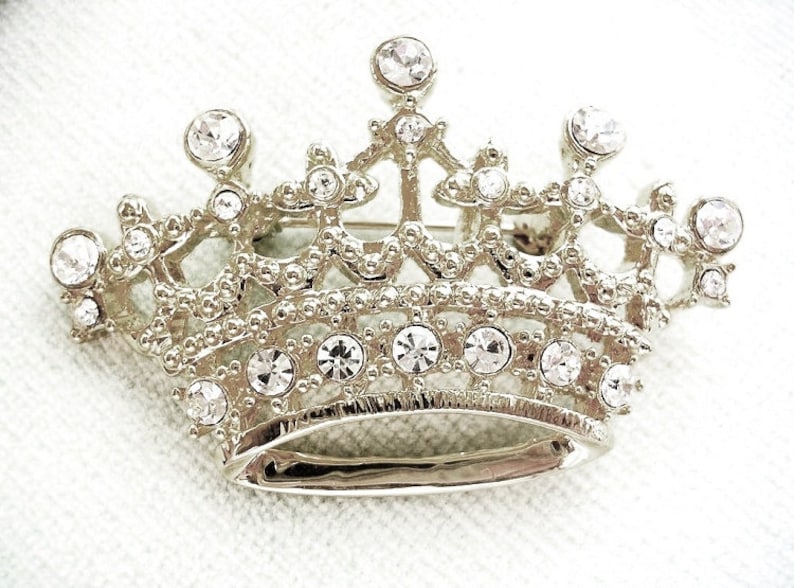 Vintage Silver Plate Rhinestone Crown Pin Brooch Designer Jewelry, Prom ...