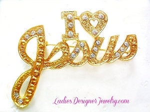 I Love Jesus Heart Crystal Rhinestone Brooch Pin Jewelry Pins ...