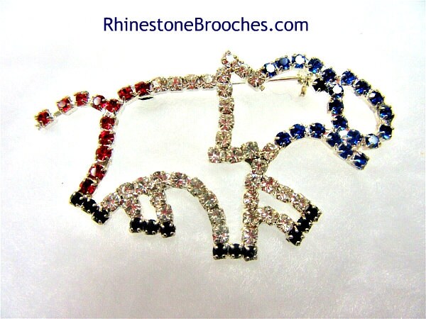 Vintage Republican Elephant Rhinestone Red White Blue Usa Patriotic Pin ...