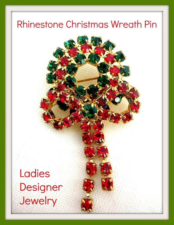 Vintage Emerald Green Ruby Red Rhinestone Christmas Bow Wreath | Etsy