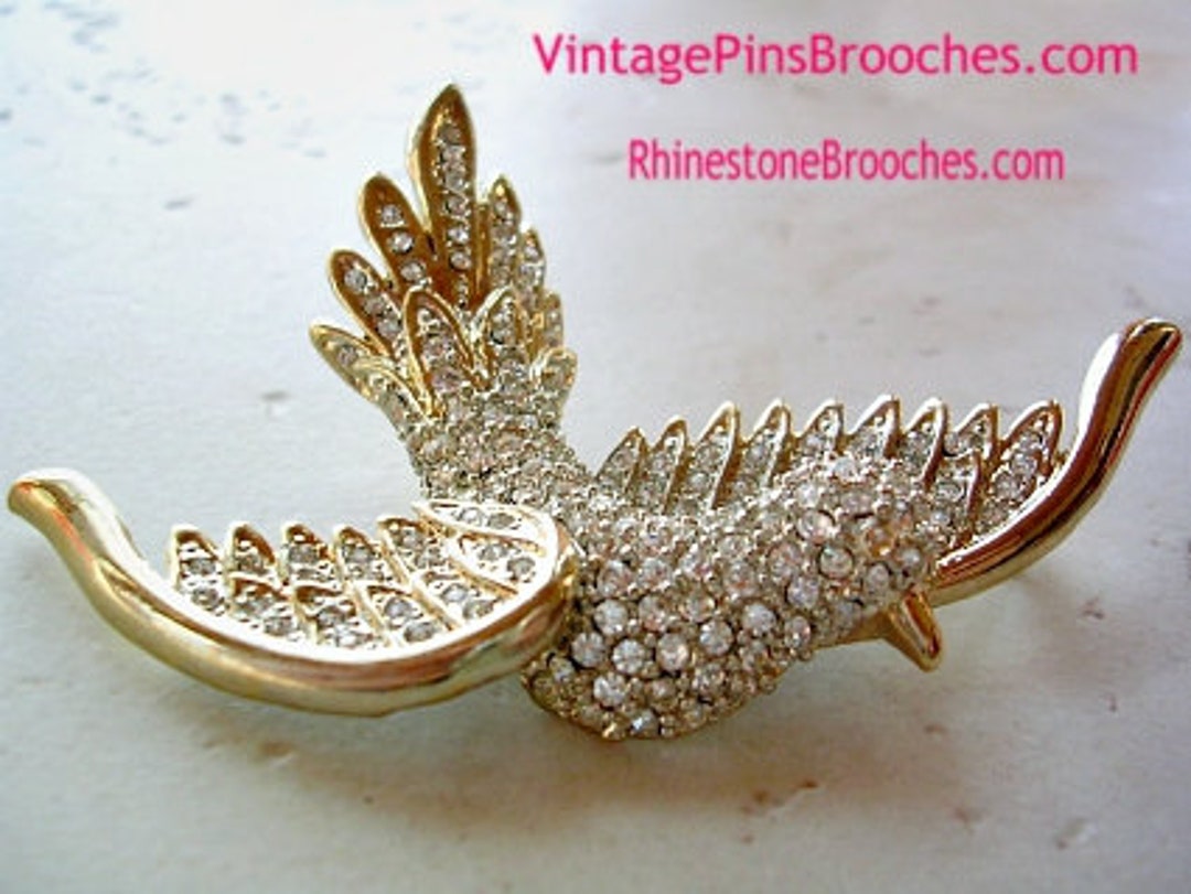 Large Vintage Rhinestone Dove in Flight Bird Pin Brooch, Ladies ...