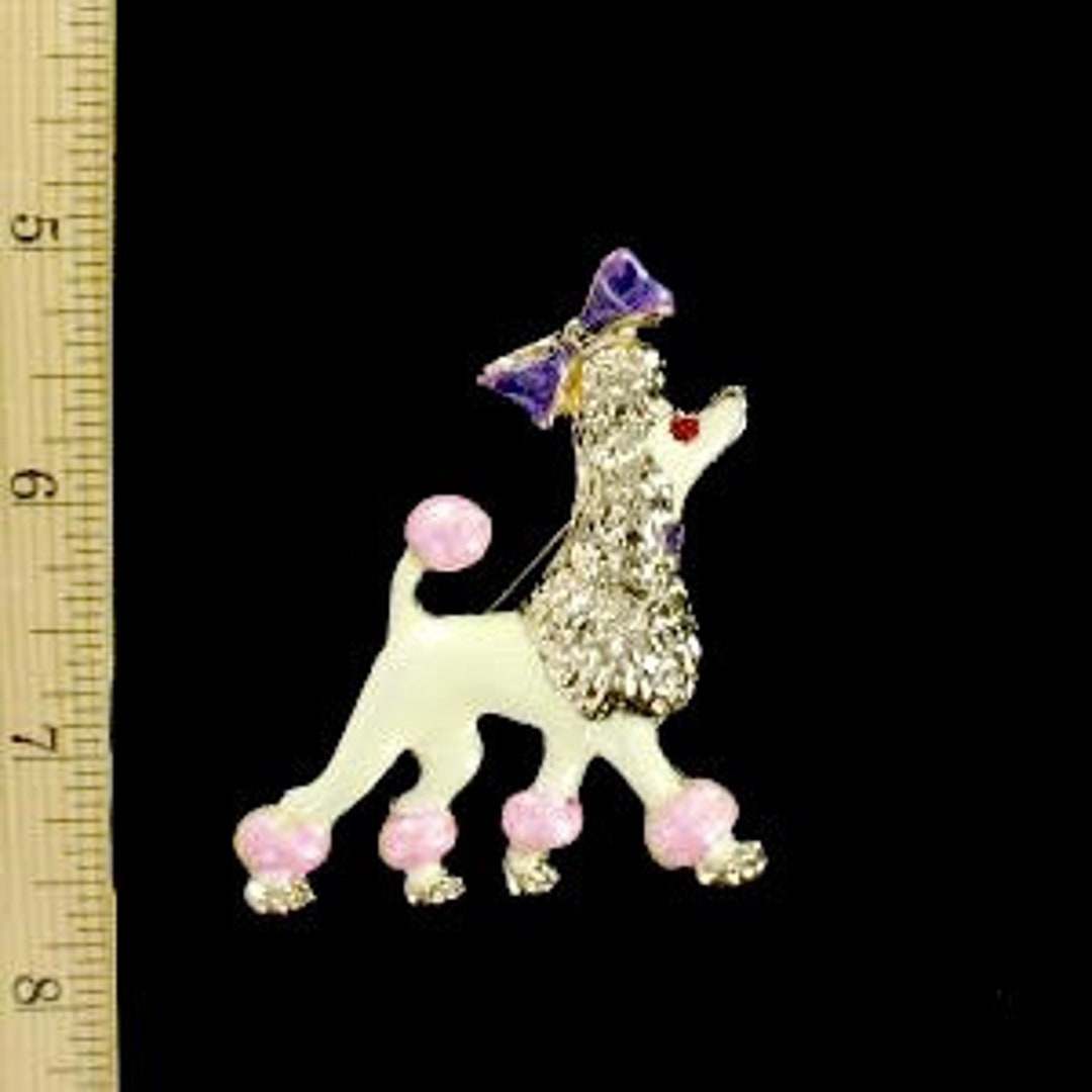 Vintage White Pink Enamel Poodle Dog Fashion Pin 1970 Animal Brooch ...