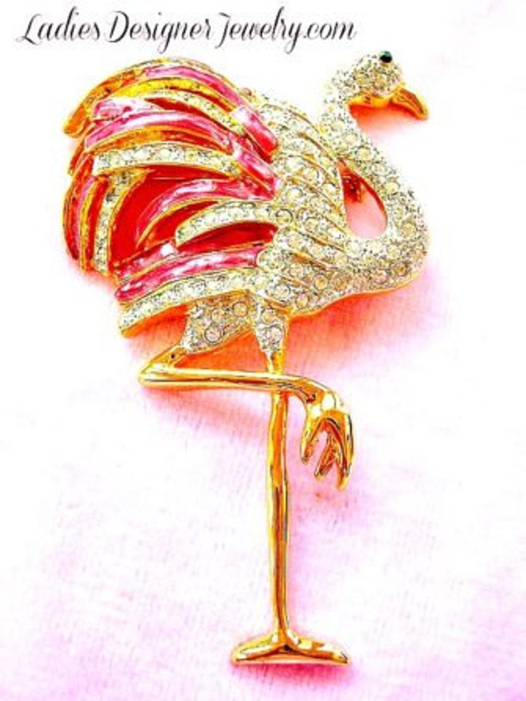 Vintage Pink Enamel Pave Diamond Rhinestone Flamingo Fashion Dress ...