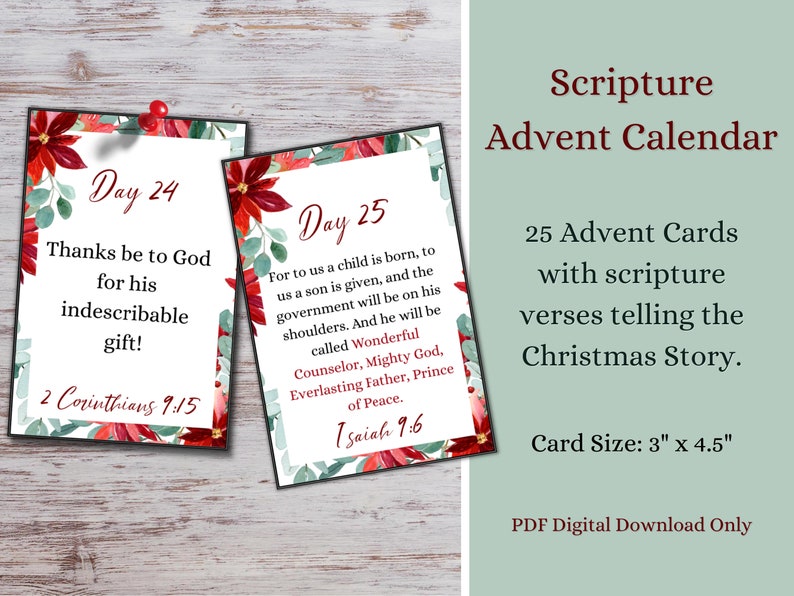 25 Days of Christmas Scripture, Printable Children Advent Calendar ...