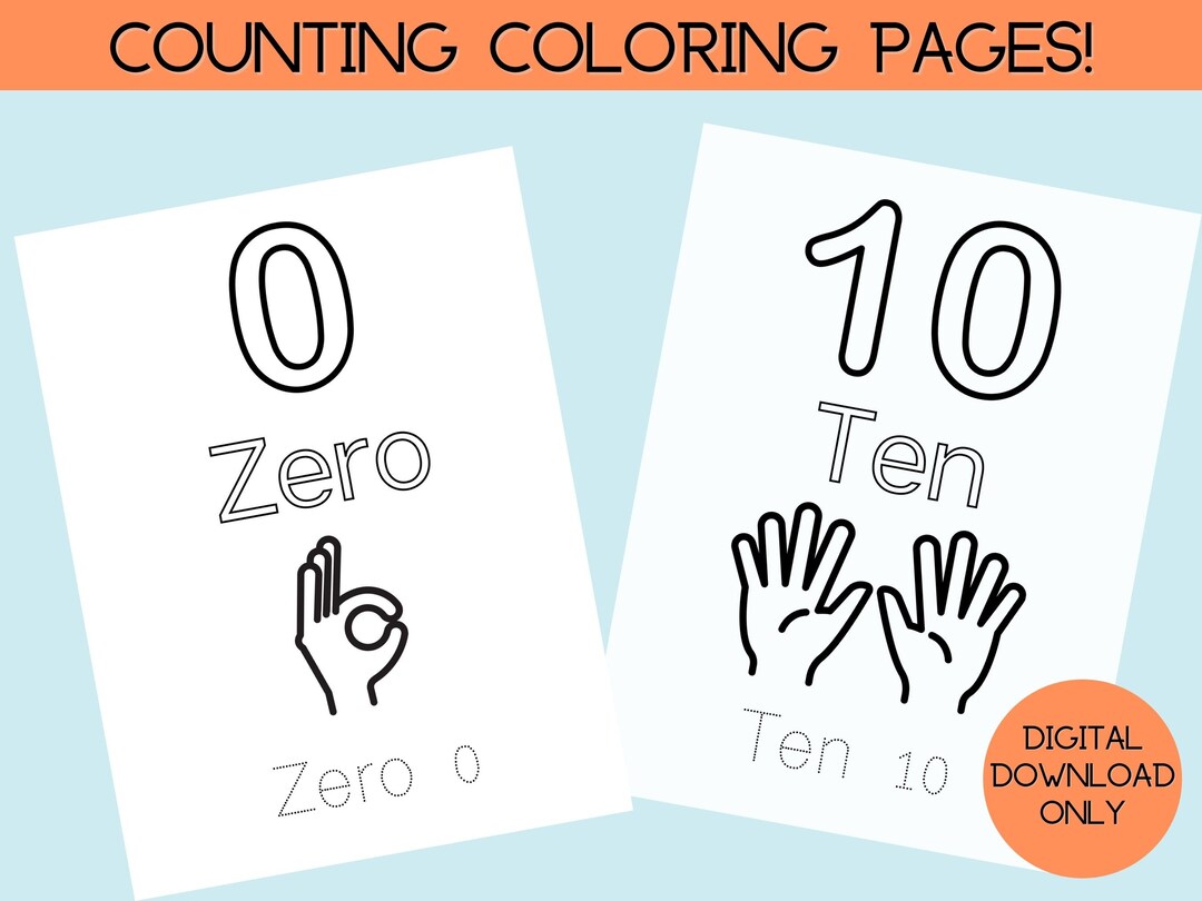 Number Coloring Pages for Kids: Counting Numbers From 0-10 - Etsy