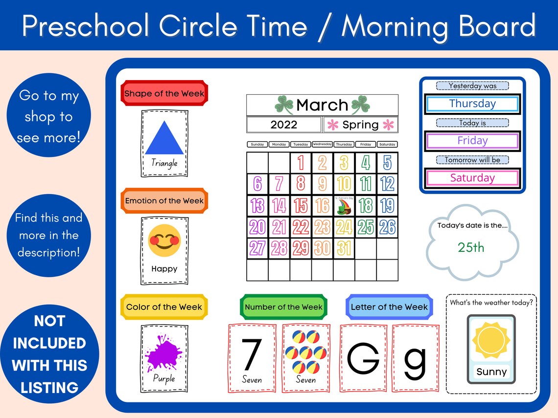 Simplistic Preschool Morning Board, Circle Time, Daily Calendar for ...