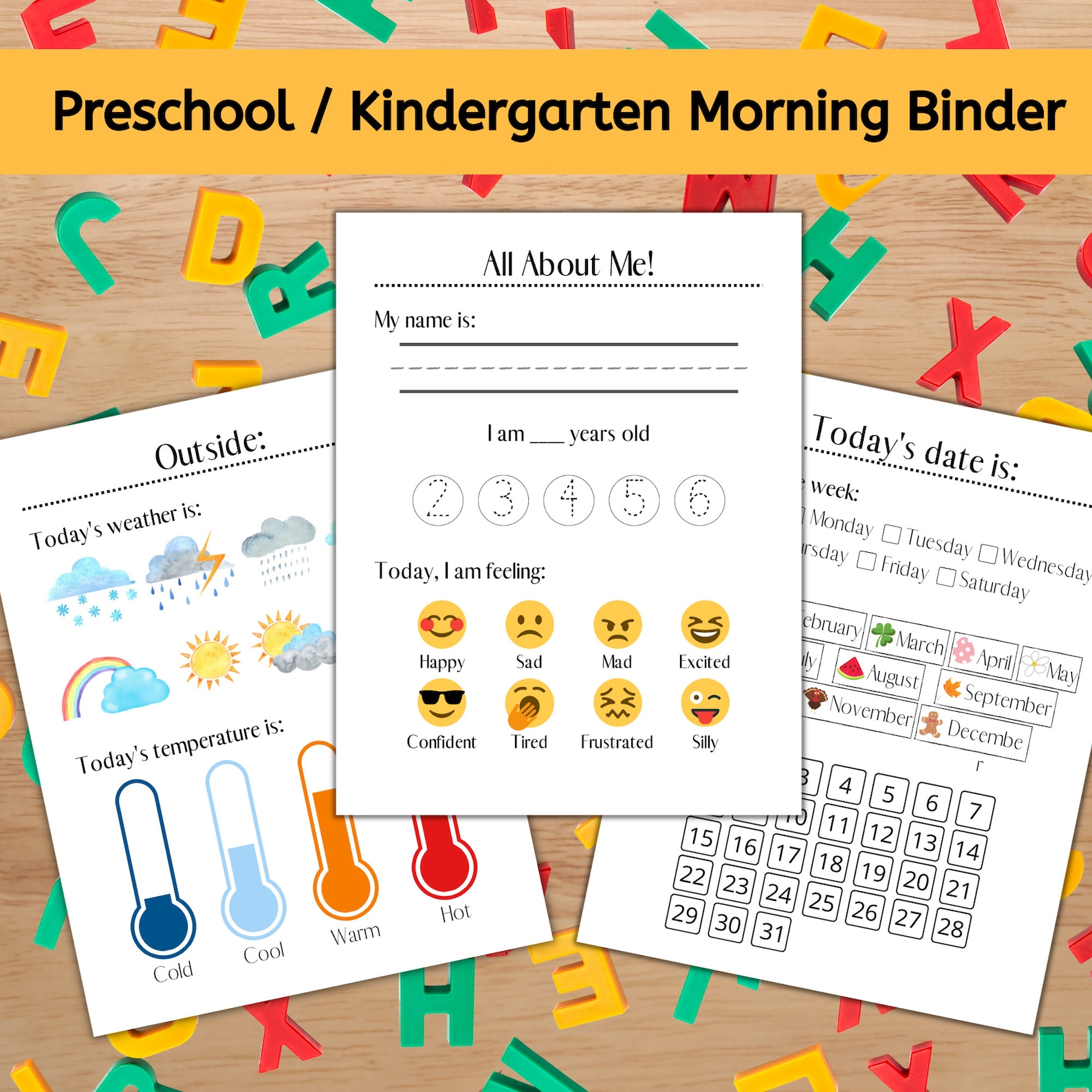 Kindergarten Morning Binder Pages | Circle Time | Morning Board ...