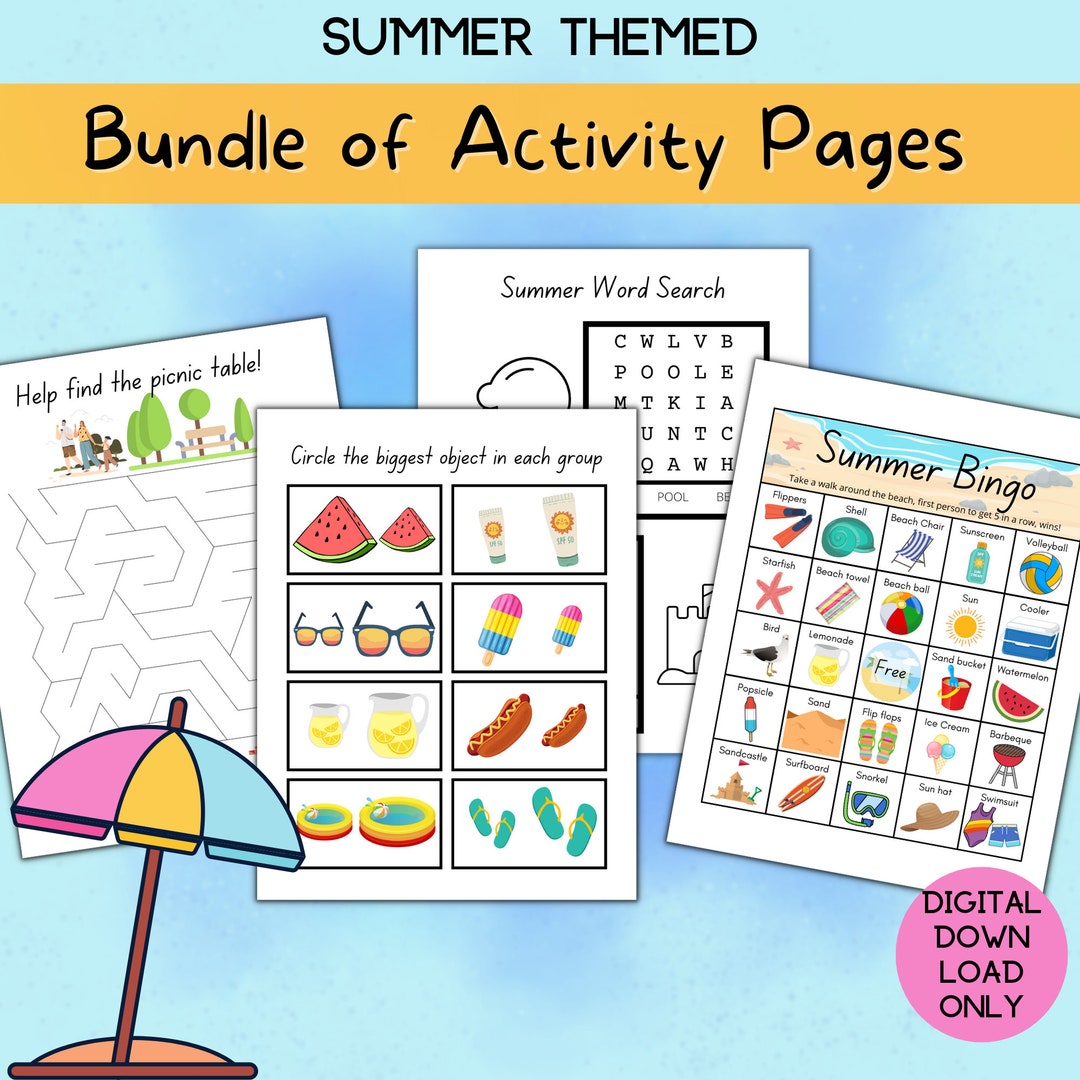 Summer Preschool Activity Bundle: Worksheets, Bingo, Maze (digital ...