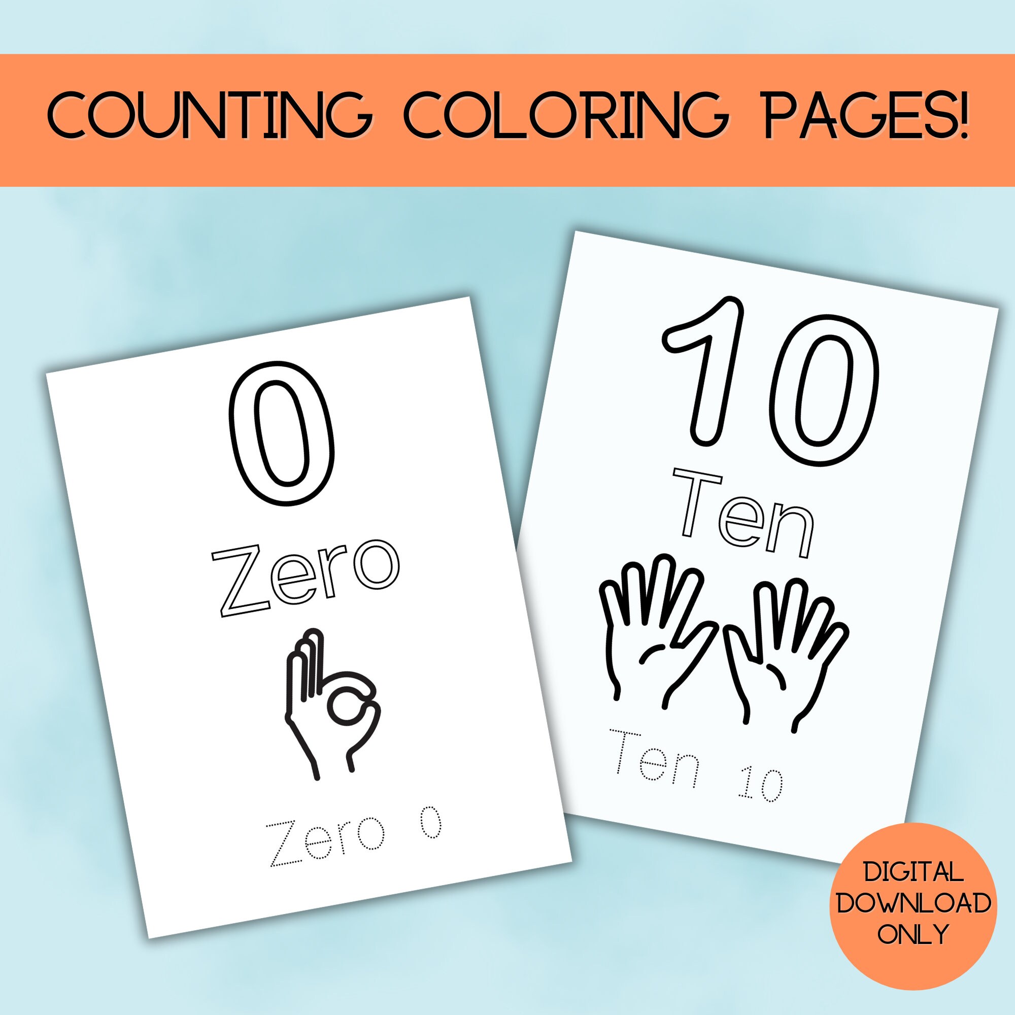 Number Coloring Pages for Kids: Counting Numbers From 0-10 - Etsy