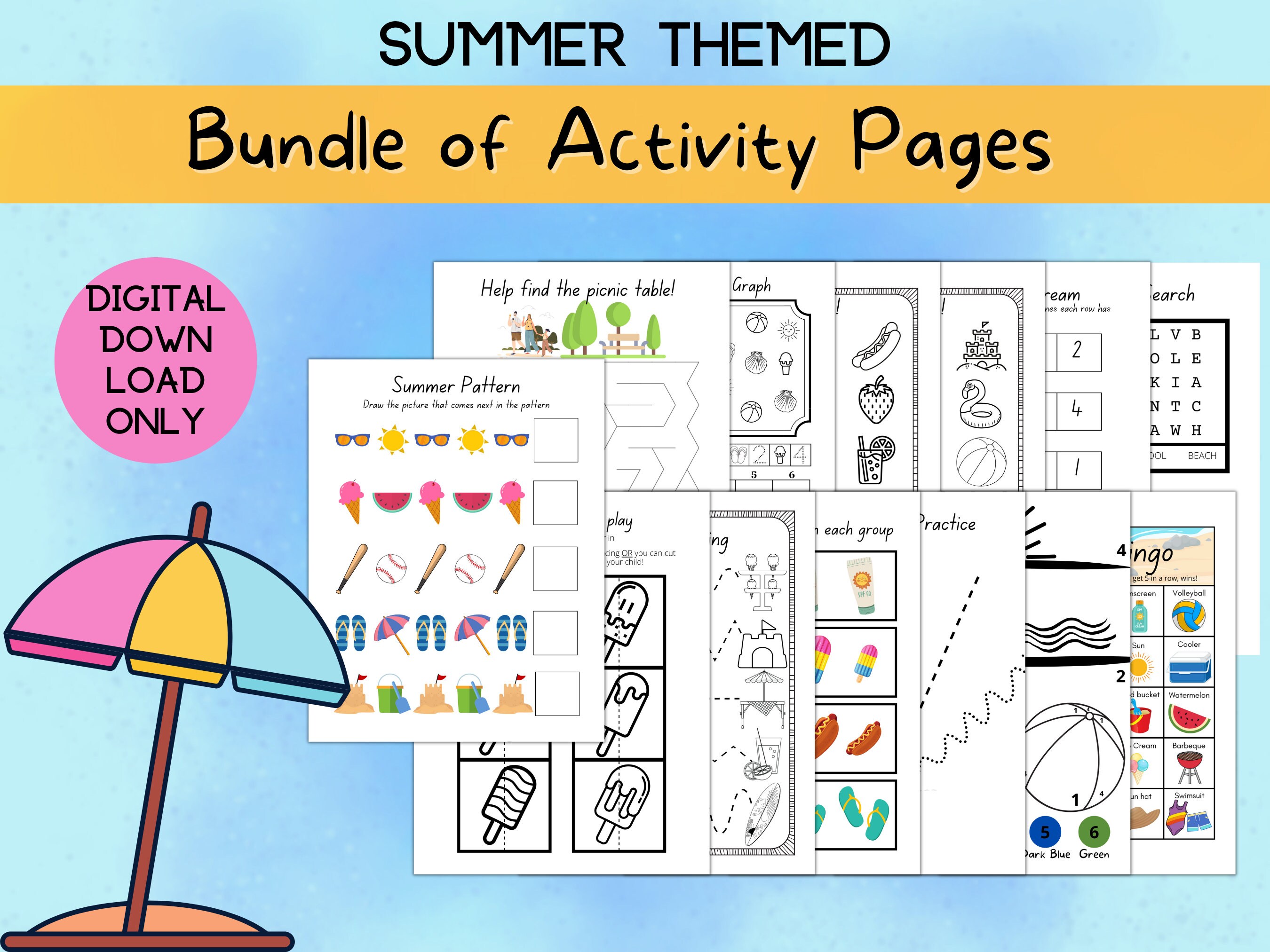 Summer Season Preschool Printables, Preschool Worksheets, Preschool ...