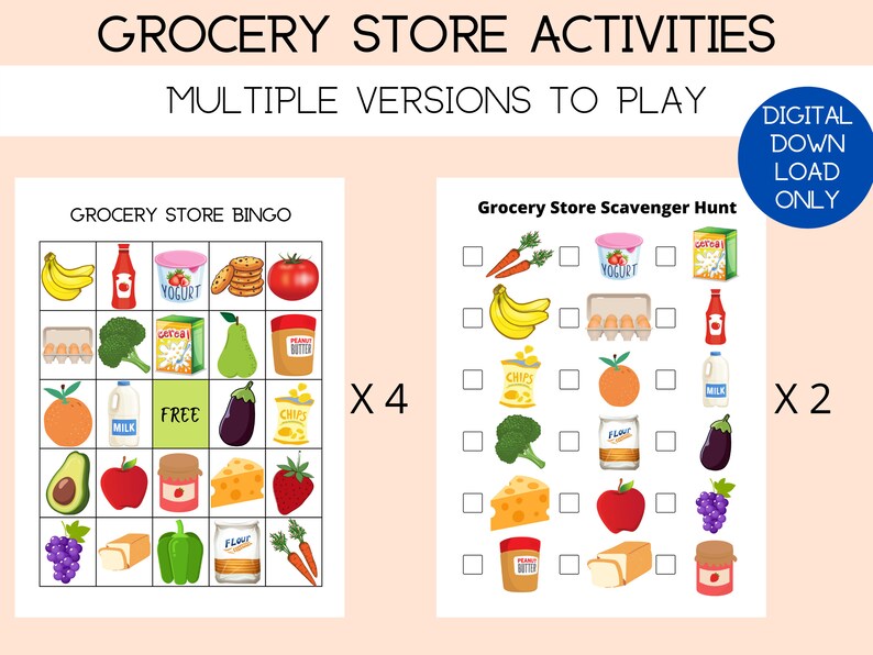 Grocery Store BINGO & Scavenger Hunt, Kid Activities, Printable Game ...