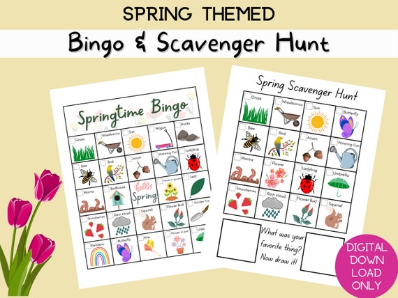 Spring Bingo & Scavenger Hunt Family Fun Spring Time Family | Etsy