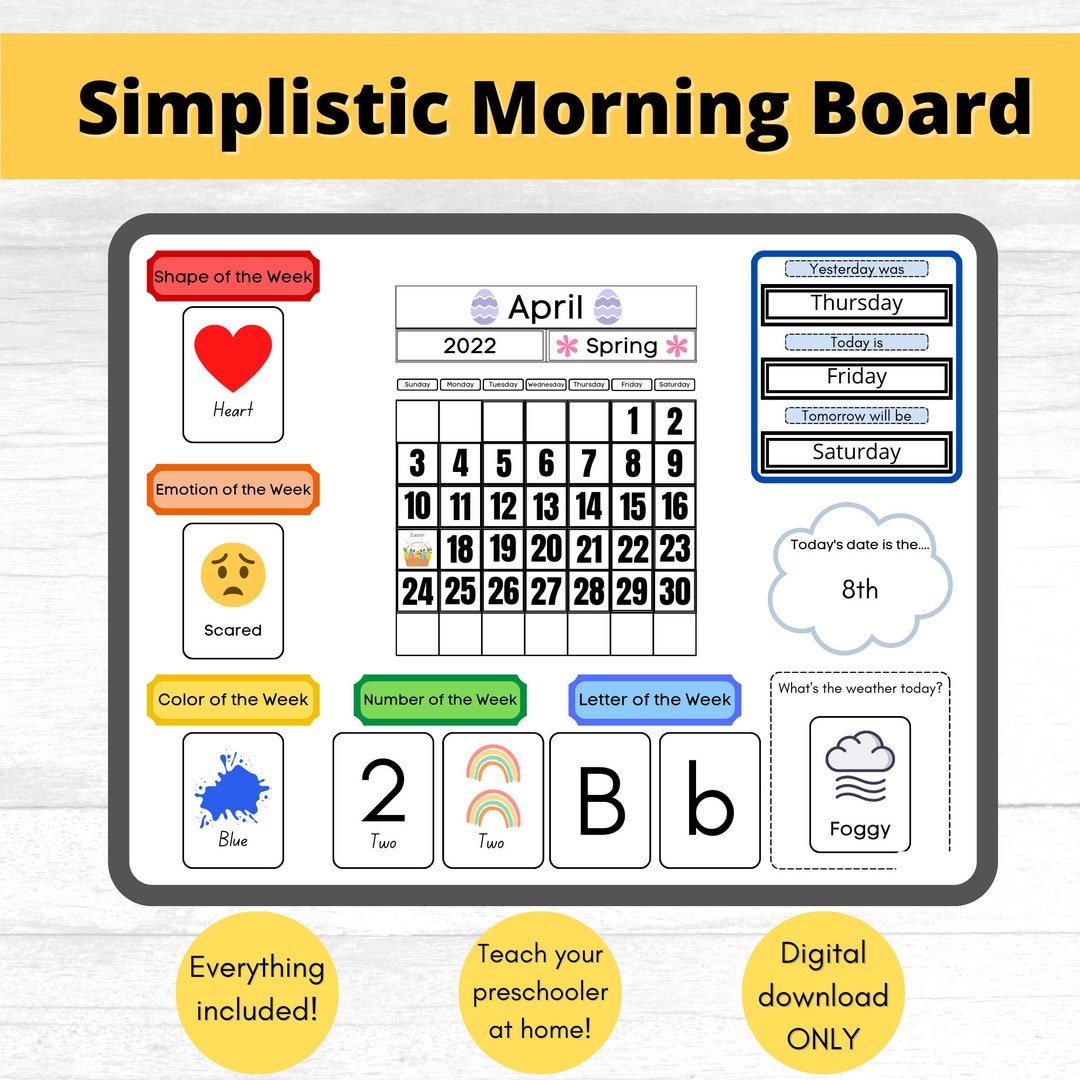 Simplistic Preschool Morning Board, Circle Time, Daily Calendar for ...