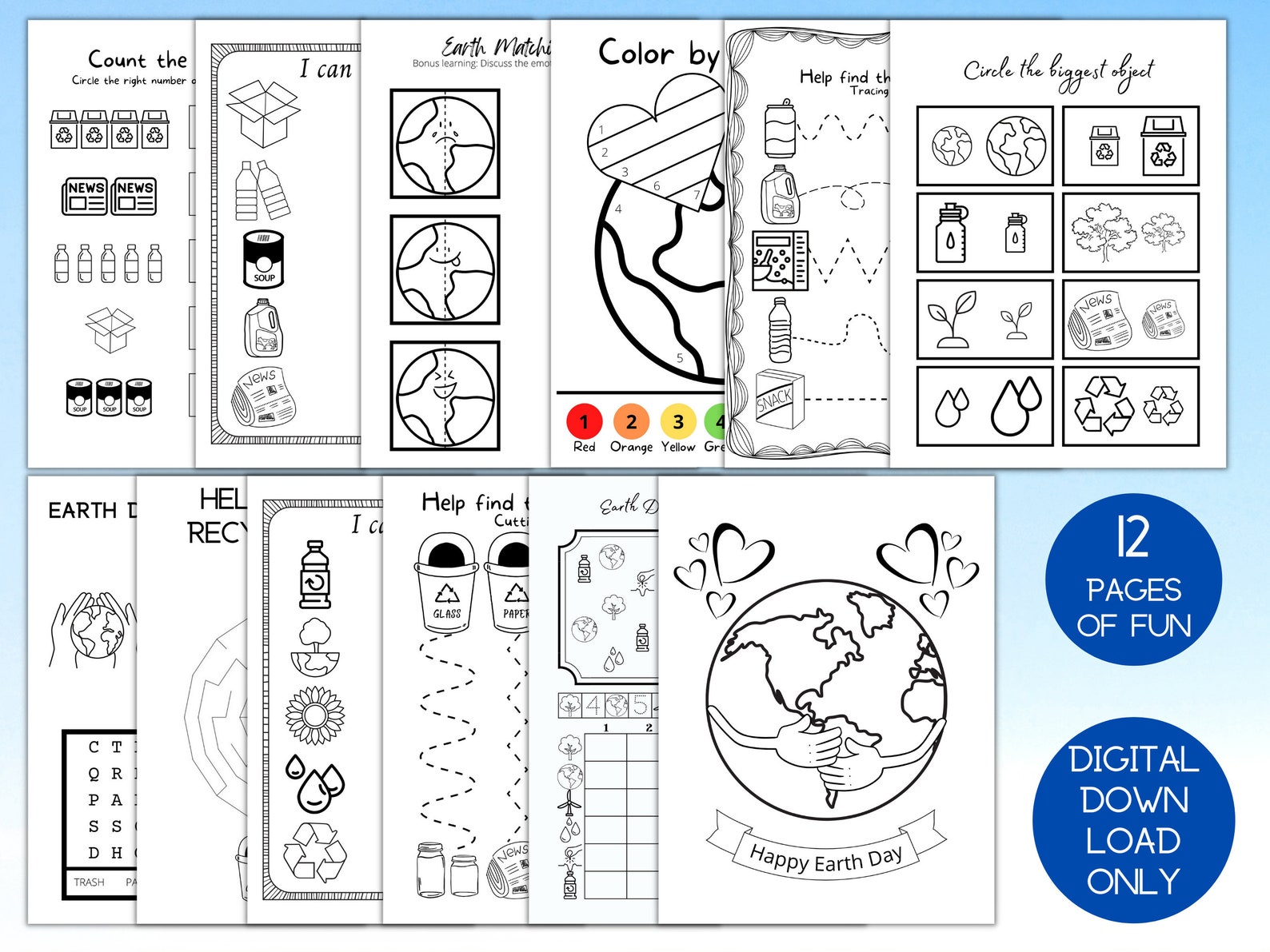 Earth Day Activity Bundle: Preschool Worksheets (digital Download) - Etsy