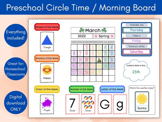 Preschool Morning Board Circle Time Daily Calendar for Kids - Etsy
