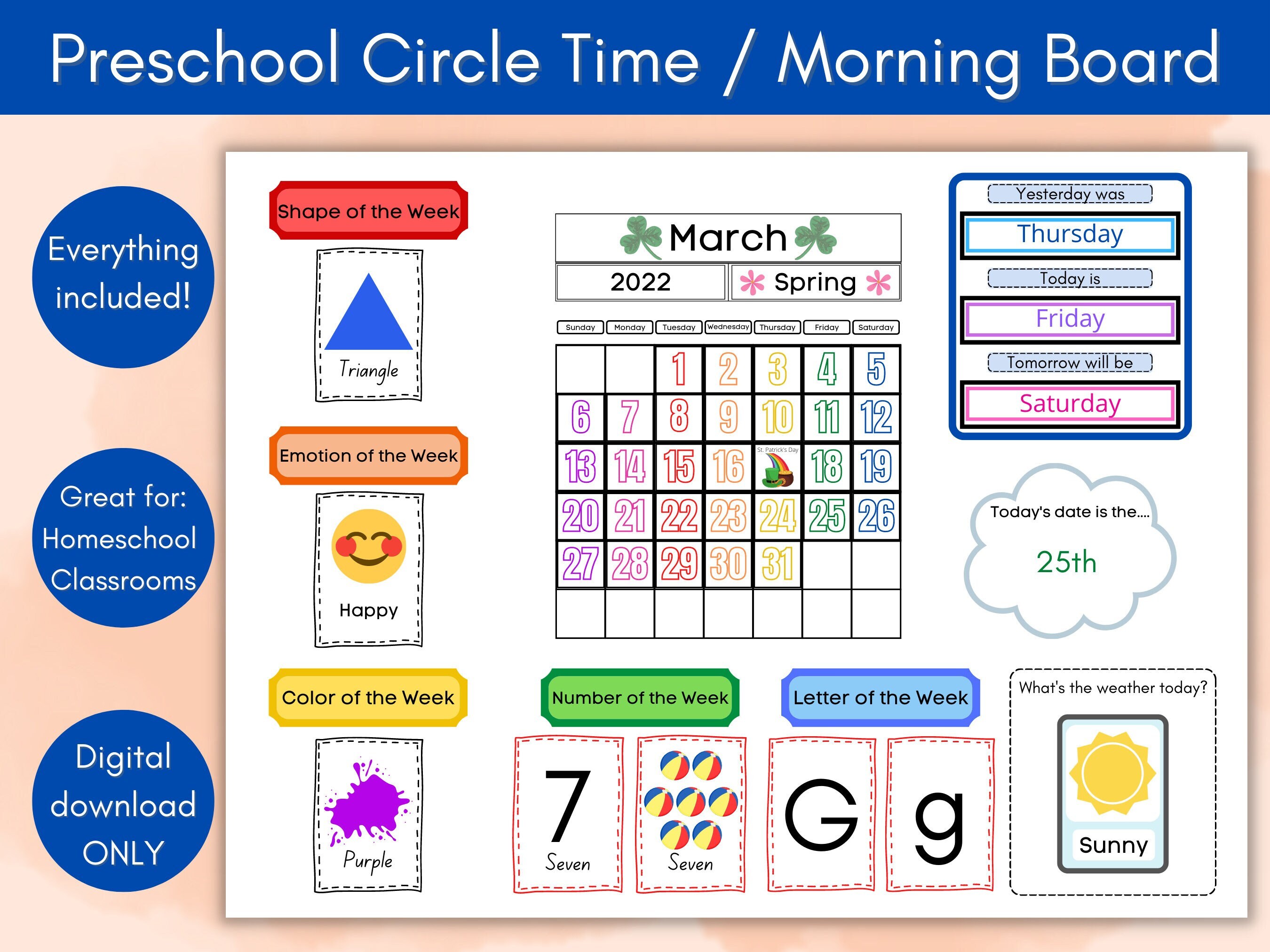 Preschool Morning Board Circle Time Daily Calendar for Kids - Etsy