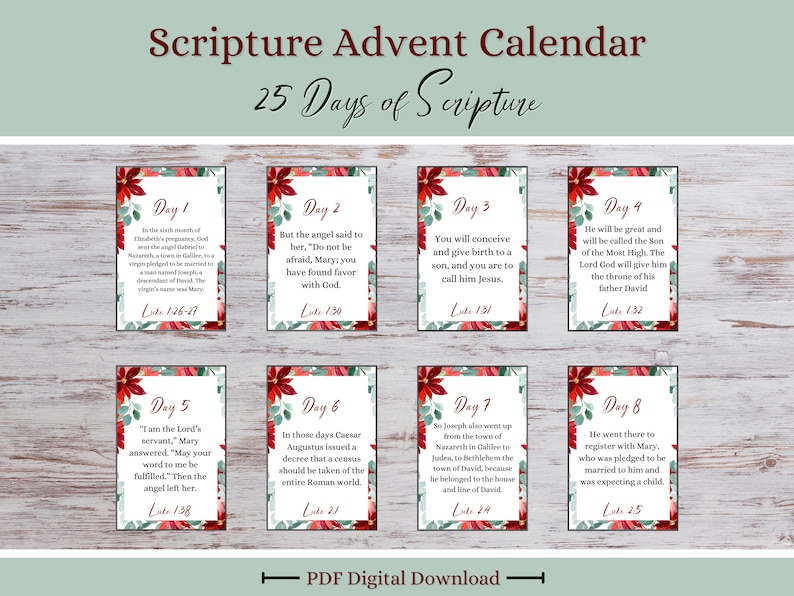 25 Days of Christmas Scripture, Printable Children Advent Calendar ...