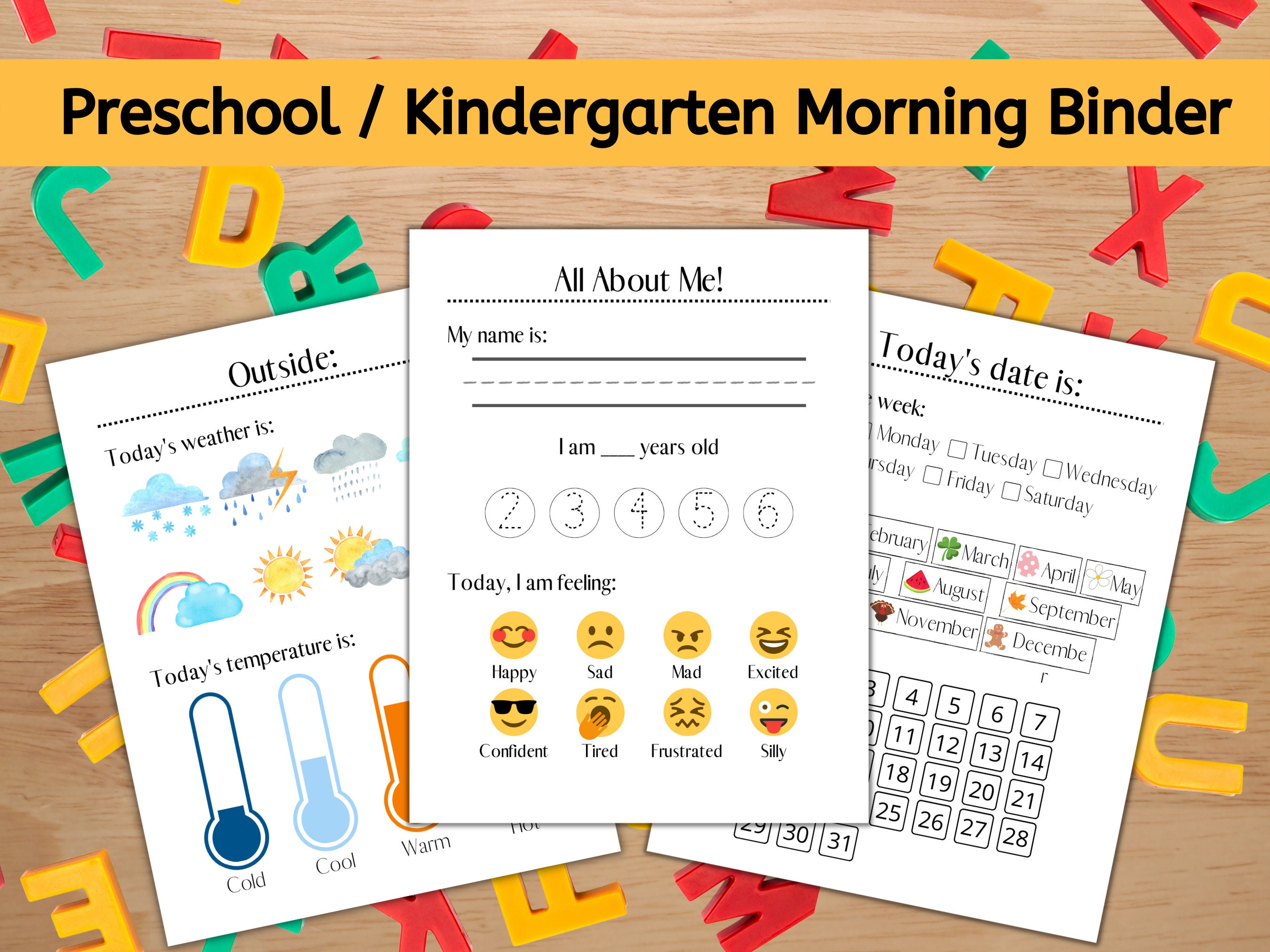 Kindergarten Morning Binder Pages Circle Time Morning Board Homeschool ...