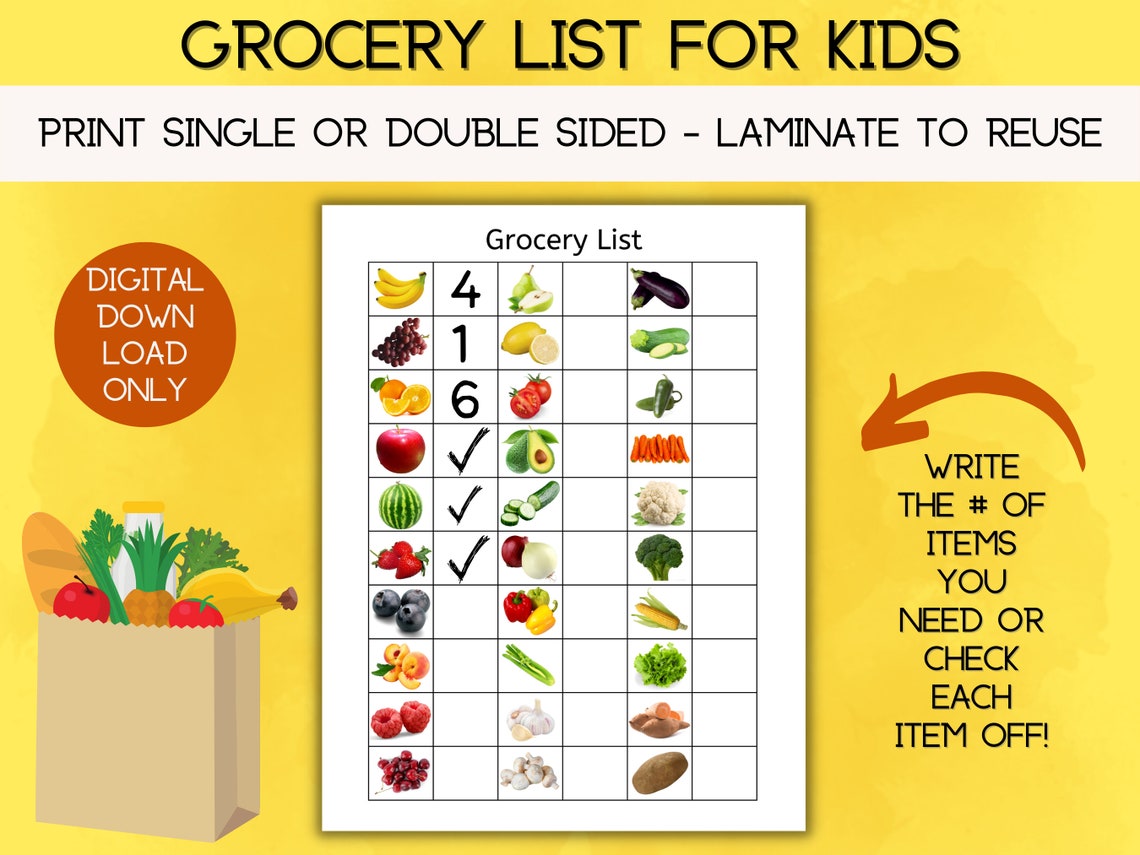 Reusable Kids Grocery List: Printable Activity (digital Download) - Etsy