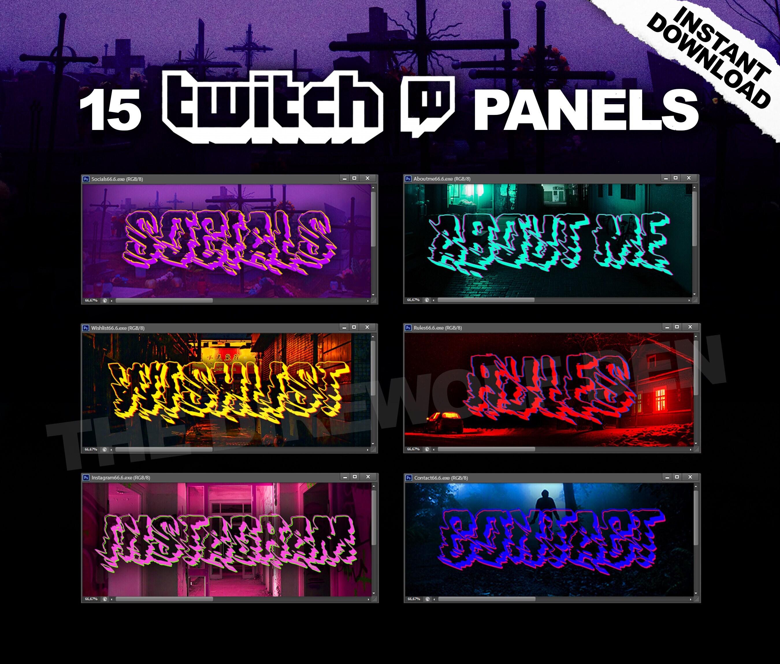 15 Horror Twitch Panels / Glitch Neon Effect / Streaming Panels - Etsy