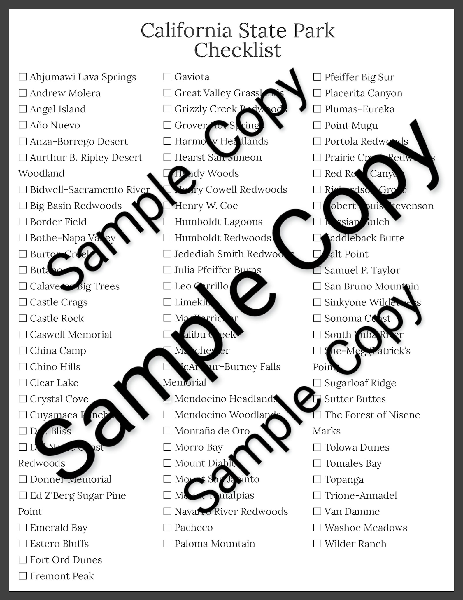 CA State Park Checklist - Etsy