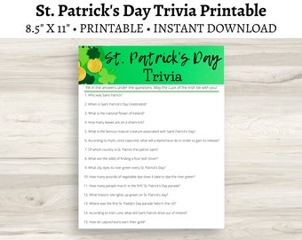 St Patrick's Day Trivia Game Printable Trivia St Patrick's Day Party ...