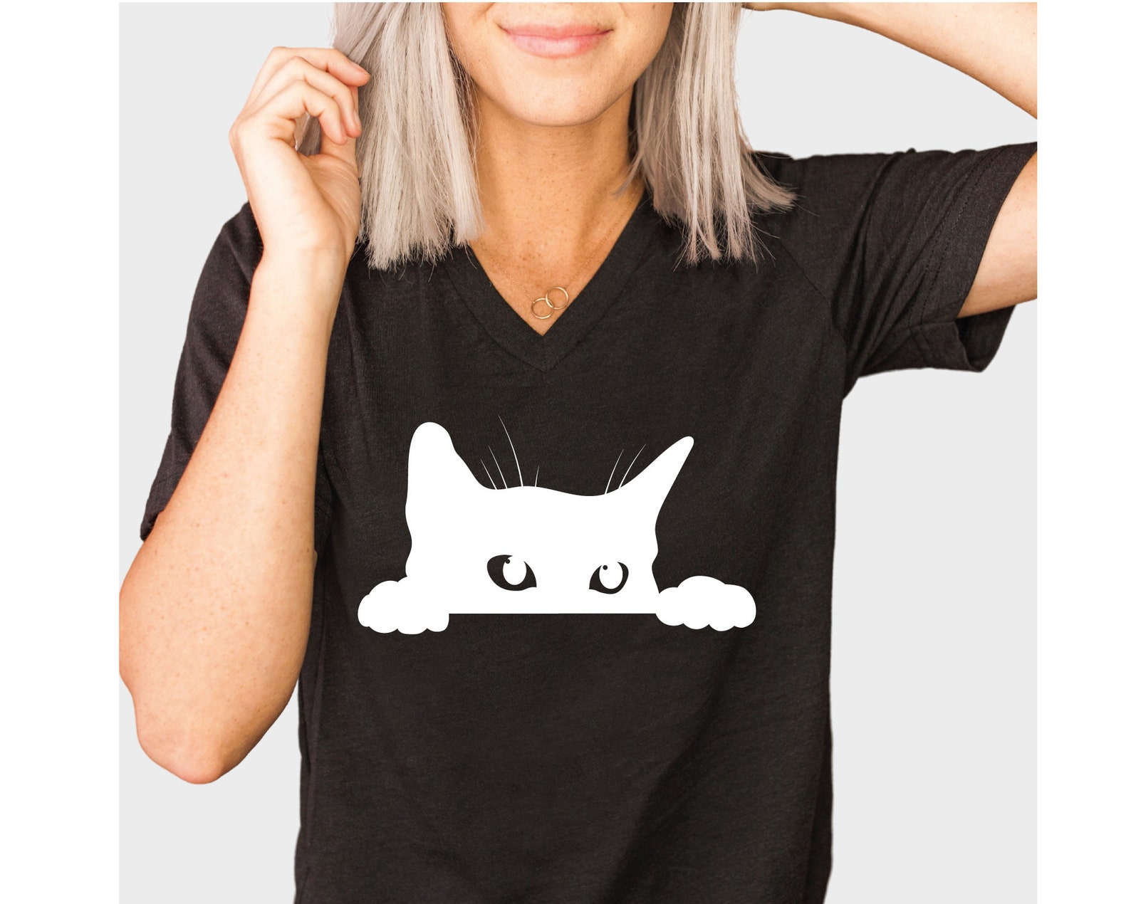 Black Cat V-neck Shirt Cat Lover Shirt Cute Kitty Shirt Cat - Etsy