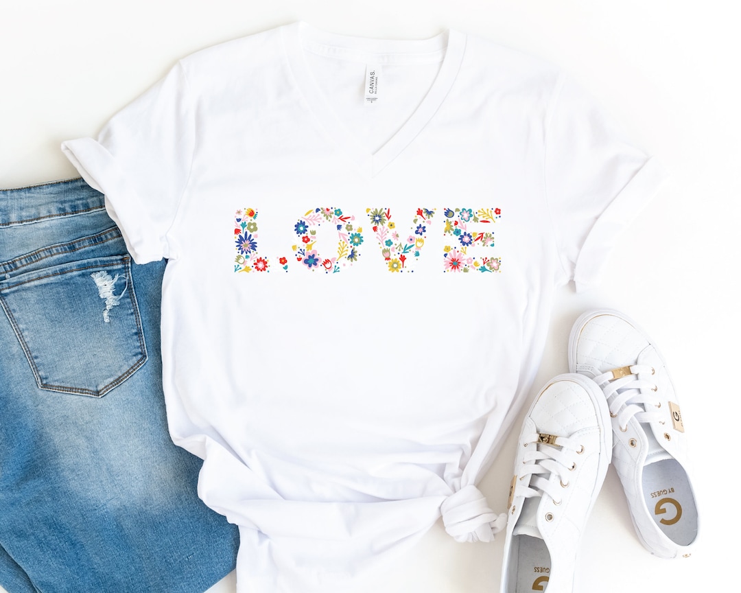 Love V-neck Shirt, Love Flower T-shirt, Gift for Fiance, Engagement ...