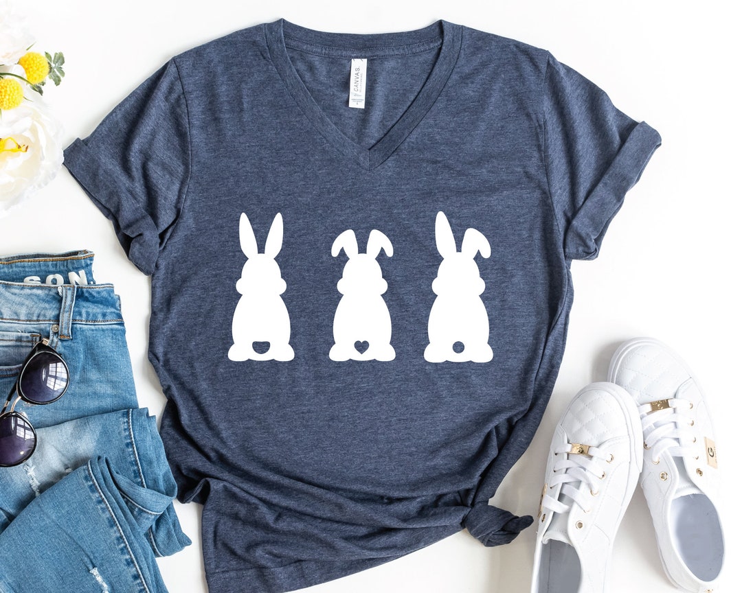 Bunny V-neck Shirt, Cute Bunny Shirt, Rabbit Lover Shirt, Bunnies T ...