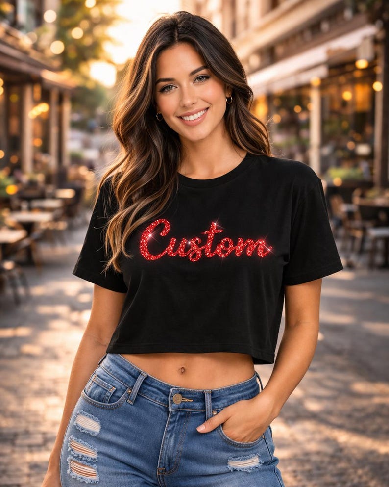 Personalized Glitter Crop Top: Custom Sparkle Text for Night Out - Etsy