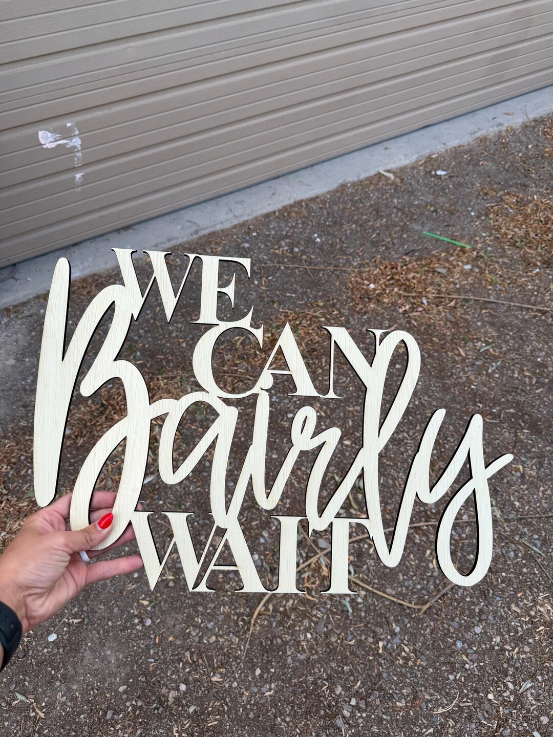 Laser Cut Wood Gender Reveal Sign: 'we Can Barely Wait' - Etsy
