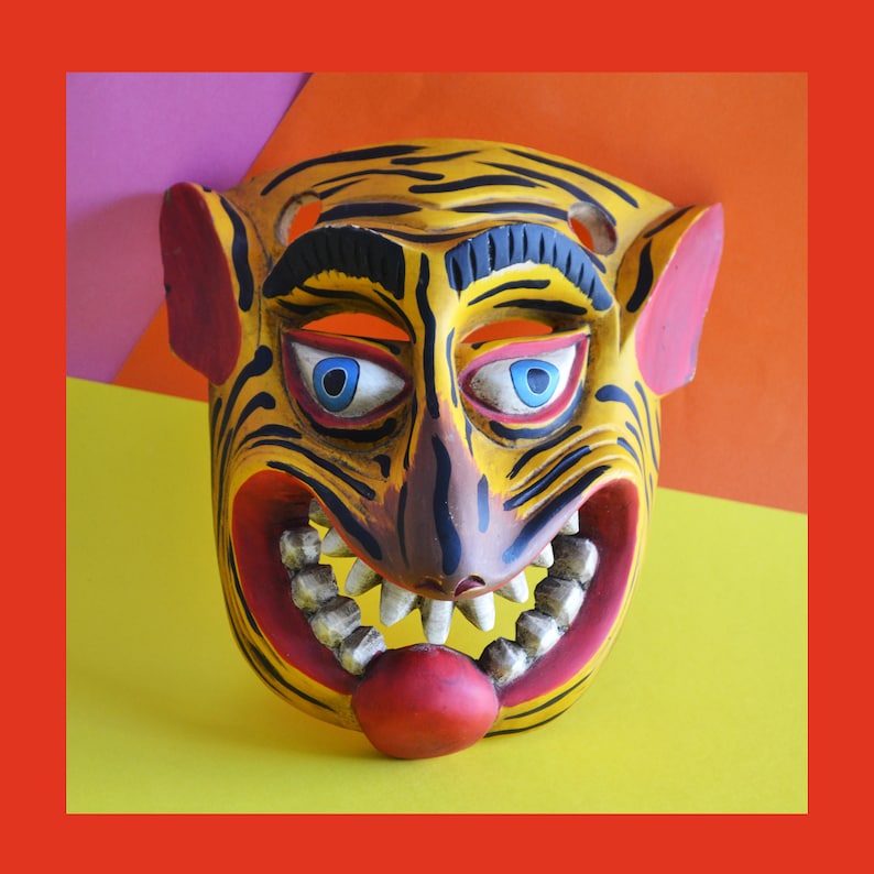 Hand-carved Wood Carving Mask Hand-painted in Avocado Tree Wood Art ...