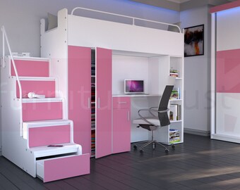 Pink cabin bed with desk store