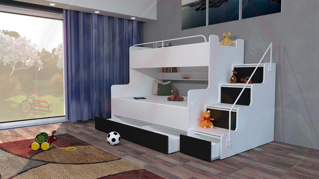 Modern Double Triple Kids Bunk Bed Storage Bed Mid High Sleeper Bed ...